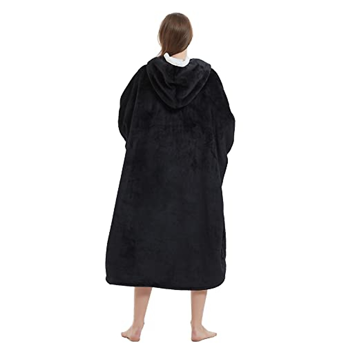 Cozystar Wearable Blanket Hoodie with Giant Pocket （Cat Approved） Extra Soft Sherpa Fleece Thick Warm ＆ Cozy Oversized Sweatshirt Blanket Jacket with Sleeves Gifts for Adult Men Women - Black