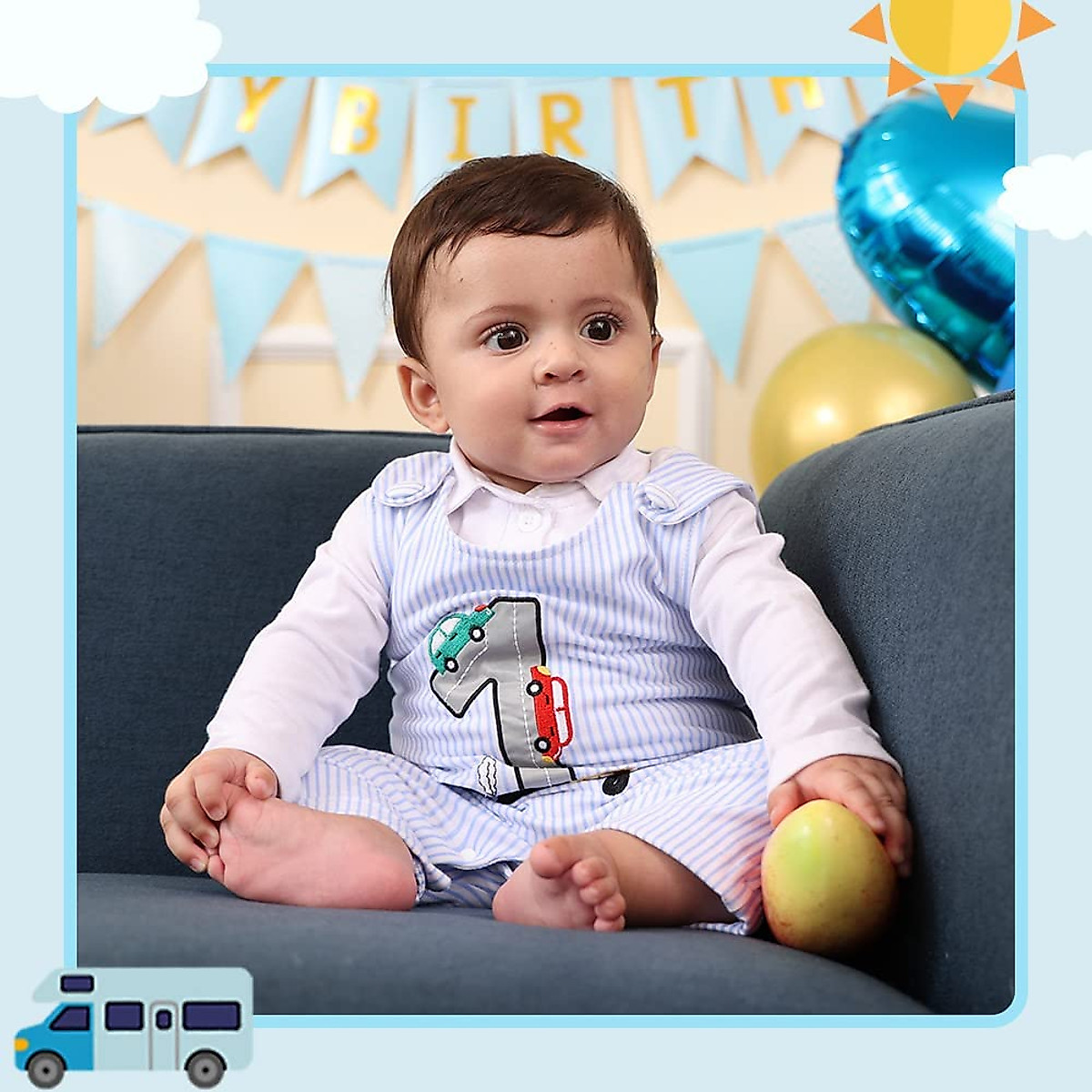 XIFAMNIY Preemie Baby Boy embroidered 1st Birthday Outfit 2Pacs Striped One-Piece Long Sleeve Cotton Romper Summer Jumpsuit Cake Smash Clothes