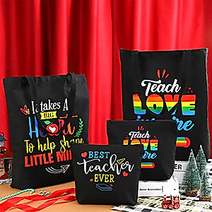 Oudain 8 Pcs Teacher Appreciation Gifts for Women Canvas Teacher Bag Teacher Tote Bag Cosmetic Toiletry Canvas Makeup Bags with Zipper for Teacher Birthday Christmas Farewell Parties