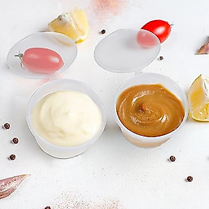ABuff 200PCS 2 oz Small Plastic Containers with Lids for Food, Jello Shot Cups with Lids, Disposable Portion Cup BPA Free for Sauce, Condiments, Souffle, Salad Dressing, Medicine or Slime
