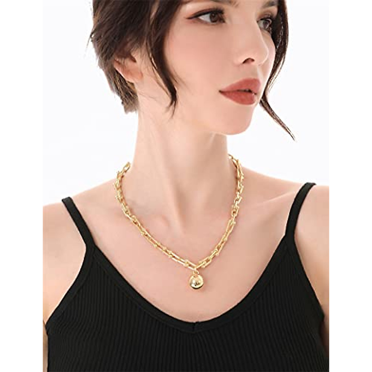 FAY & LOUIS Chunky Gold Chain Big Link Necklaces for Women 14K Gold Plated Paperclip U Shape Link Chain Choker Paper Clip Trendy Pendant Cute Jewelry Collares De Mujer De Moda