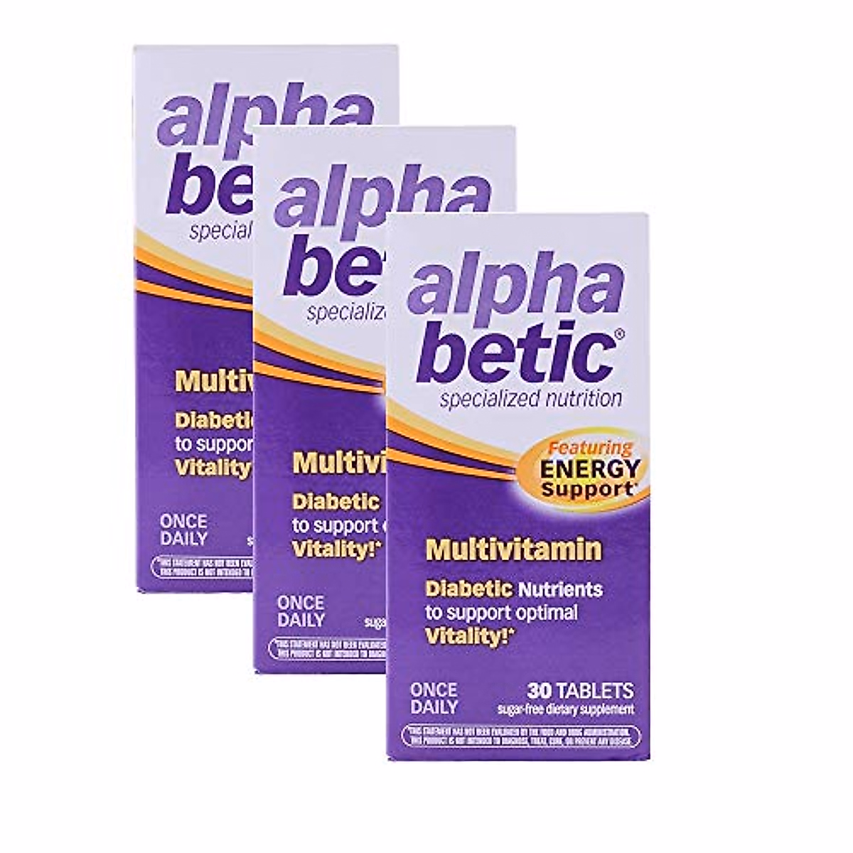 Alpha Betic Once Daily Multivitamin for Diabetics, Gluten Free, Sugar Free, Extended Energy Dietary Supplement, 30 Tablets (3 Pack)3