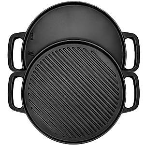 GGC Cast Iron Reversible Griddle, 12 inch Griddle Pan for Stove Tops, Gas Grills and Outdoor Cooking, Double-sided Griddle Plate with Baking Flat and Ribbed