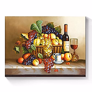 SunFlax Kitchen Fruit Canvas Wall Art: Red Grape Wine Picture Vintage Food Oil Painting Contemporary Abstract Artwork Artistic Giclee Print for Modern Dining Room Restaurant Bedroom
