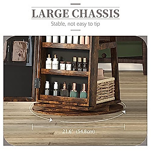 LVSOMT LED Full-Length Mirror Jewelry Armoire for Women, Free Standing Mirror with Jewelry Storage, 360° Swivel Jewelry Cabinet for Bedroom, Dressing room (Retro Brown)