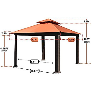 EliteShade USA 12x12 feet Sunumbrella Titan Patio Outdoor Garden Backyard Gazebo with Ventilation and 5 Years Non-Fading,Rust