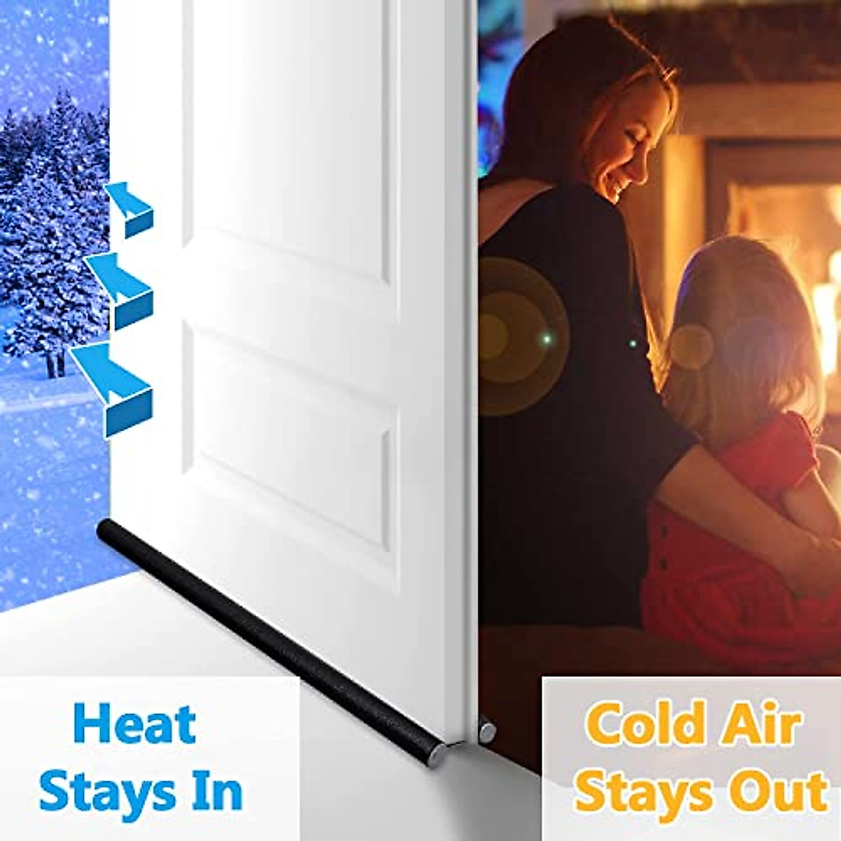 AOKON Door Draft Stopper 36 Inch Under Door Draft Noise Blocker Black Gap Stoppers Entry Door Draft Guard for Bottom of Doors Adjustable Twin Door Draft - Black