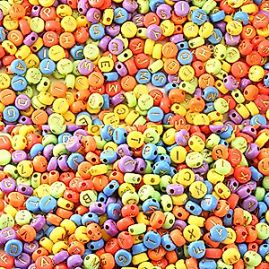 HERZWILD 1000pcs Alphabet Beads Acrylic Letters (A-Z) Beads Colored Letter Beads 4 * 7mm Flat Round Craft Beads for Jewellery Craftsfor Jewellery Crafts (47 Gold-Color/C)