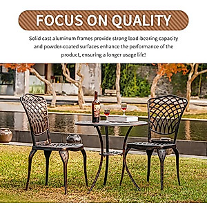 Withniture Patio Bistro Set 3 Piece Outdoor Cast Aluminum Bistro Set,Aluminum Table and Chairs Set with Umbrella Hole,All Weather Outdoor Bistro Set for Front Proch Set Garden Bistro Sets (Bronze)
