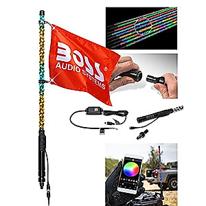 BOSS Audio Systems XP2 ATV Chasing LED Whip – 24 inch, 360-degree RGB Illumination, Control App, IP67 Weatherproof Rated, Easy Installation