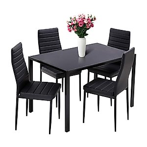 HCY Dining Table Set Dinning Chairs Set of 4 with Table Kitchen Dining Table Set for Small Spaces Home Furniture Dinette Set Rectangular Table, Black