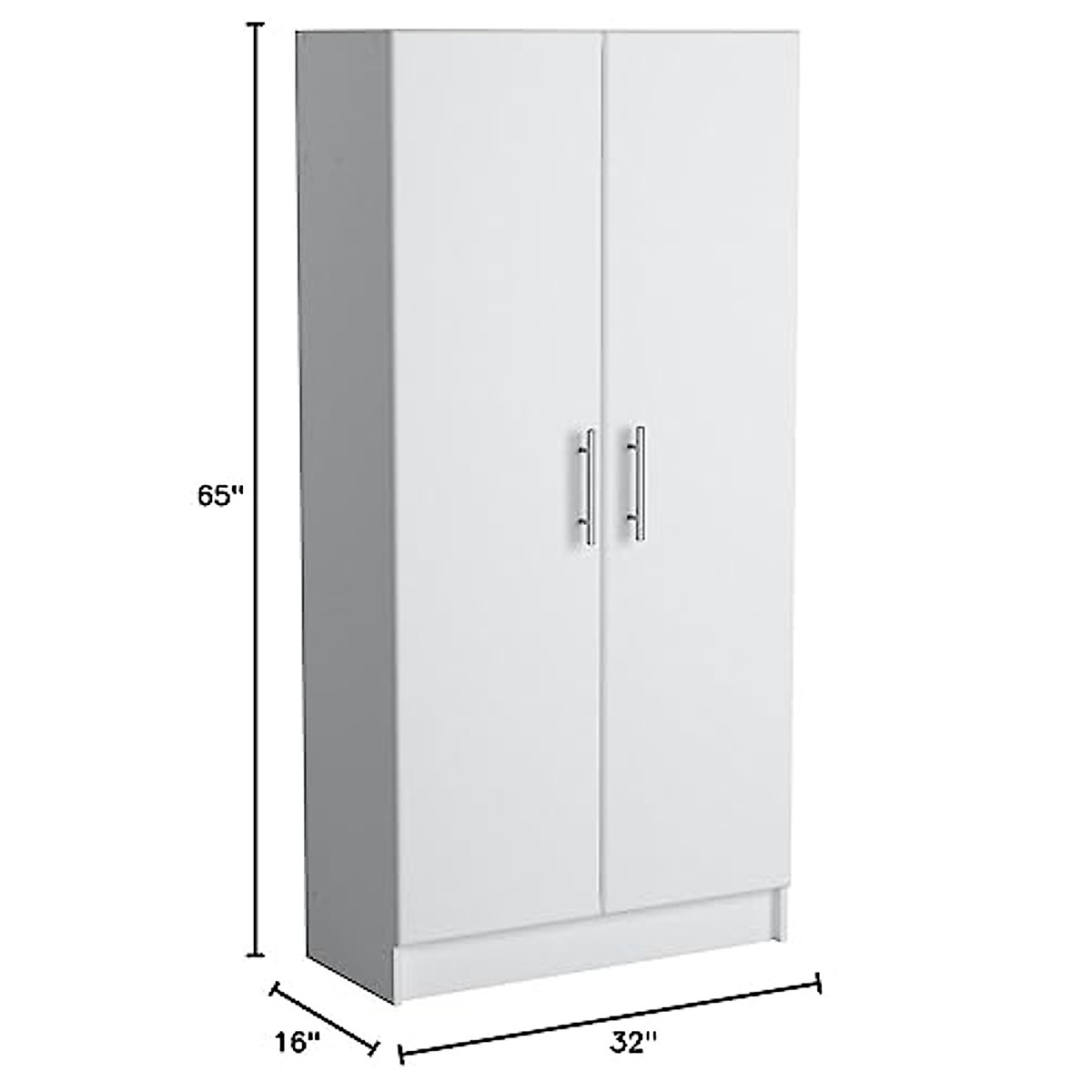 Prepac Elite 2 Door Standing Storage Cabinet, 16" D x 32" W x 65" H, White