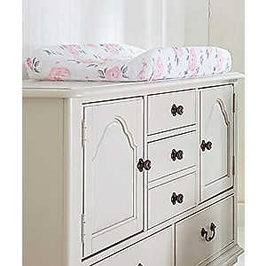 Wendy Bellissimo Velboa Contoured Diaper Pad Cover for Diaper Changer from The Savannah Collection (32x16x6) - Floral Print in White, Pink & Grey