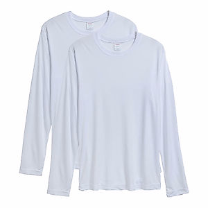 Hanes Men's Long Sleeve Cool Dri T-Shirt UPF 50+, X-Large, 2 Pack ,White