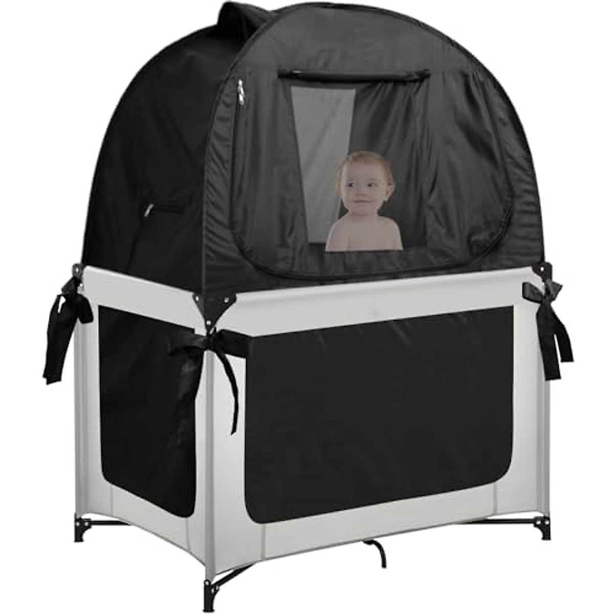 L RUNNZER Pack N Play Tent, Mini Crib Tent to Keep Baby in, Baby Safety Tent Cover for Pack N Play & Playard, Pop Up Crib Canopy to Keep Out Insects