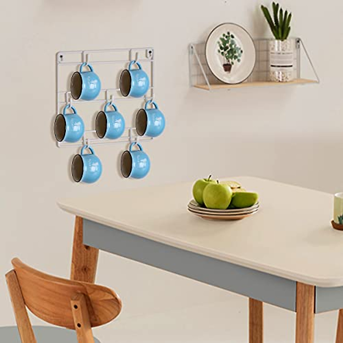 Ymeibe Wall Mounted Coffee Mug Rack with 7 Hooks Large Metal 3 Tiers Coffee Cup Holder for Coffee Mugs, Teacups, Mason Jars, Display, Organizer and Storage Hangers, Set of 2 (White)