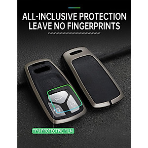 for Audi Key Fob Cover Case Metal Shell Car Smart Keys Protect Keychain Compatible Audi A4 A5 Q7 Q5 TT RS A3 A6 SQ5 SQ7 R8 S5 (P-AODIBqh-Black)