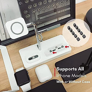 Macally Airpod iPhone Apple Watch Stand Holder - A Home for Your Devices - Compatible with All iPhone, iWatch, Airpod Series - Use Only OEM Cables - 3 in 1 Cell Phone Charging Stand (White)