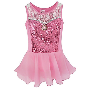 iEFiEL Girls Sequin Dress Chiffon Tutu Ballet Leotard Dressing up Pink 3