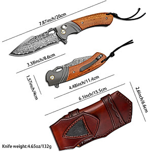VNLA Pocket Knife,Folding.with Damascus Steel Blade Small Pocket Knife with Pocket Clip. Button Lock Everyday Carry Knife for Men Women Indoor Outdoor Gift
