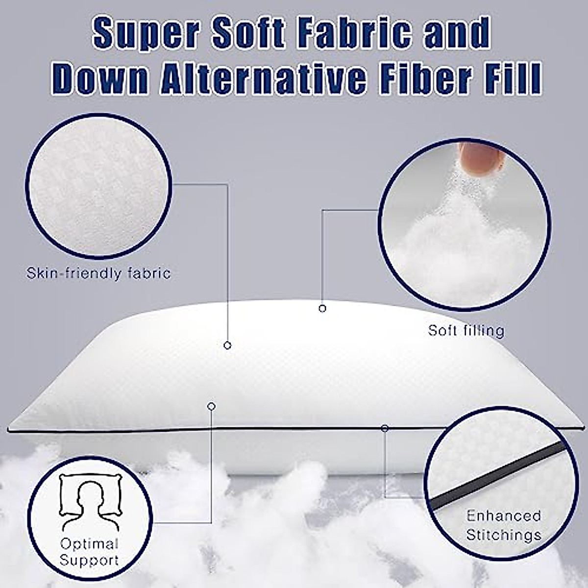 Piwaal Bed Pillows for Sleeping 2 Pack, King Size Pillows Set of 2,Down Alternative Filling, Pillow for Back, Stomach or Side Sleepers Black