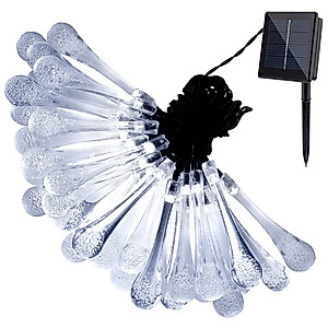 GDEALER Solar Outdoor String Lights 20ft 30 LED White Water Drop Solar String Fairy Waterproof Lights Christmas Lights Solar Powered String Lights for Garden, Patio, Yard, Home Parties (1)