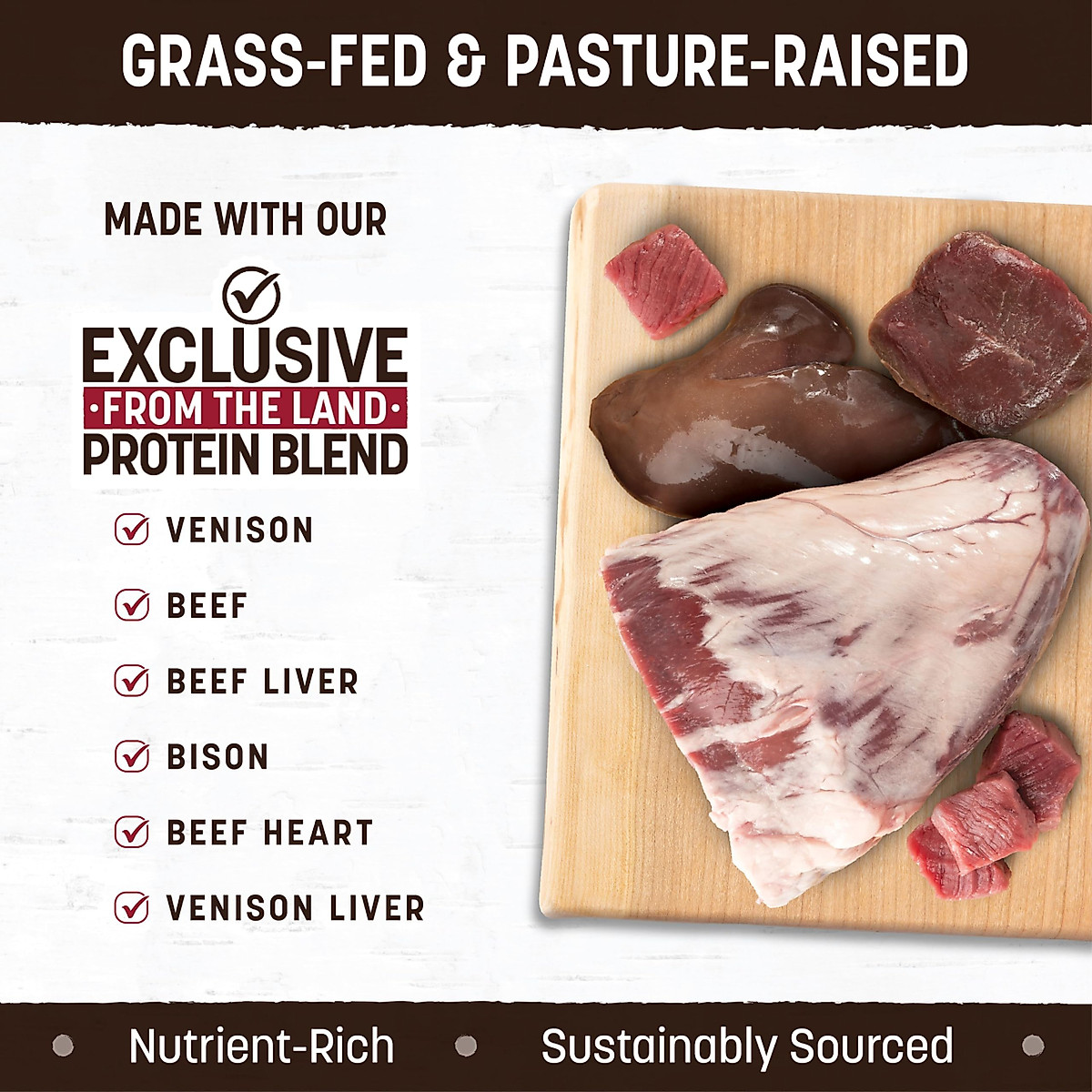 Earth Animal Wisdom Air Dried Dog Food | from The Land Recipe Premium Natural Dog Food | Venison, Beef, Bison | All Breeds & Ages | Made in The USA | 2 Pound Bag