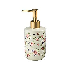 Soap Dispensers Ceramic Soap Dispenser Set with Metal Tray Soap Pump for Kitchen Sink Bathroom Accessory Flower Pattern Set, 10.8oz Lotion Dispenser (Style : Floret)