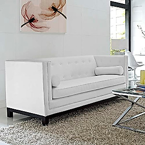 Modway Imperial Modern Bonded Leather Upholstery Sofa with Bolster Pillows in White