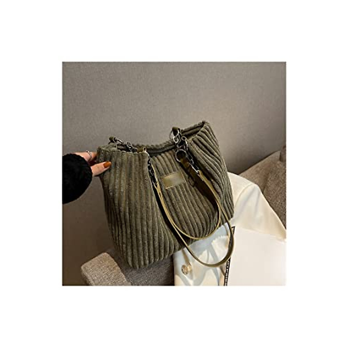 Ulisty Women Corduroy Tote Bag Casual Shoulder Bag Daily Shopping Bag Fashion Handbag green