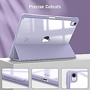Fintie Hybrid Slim Case for iPad Air 5th Generation (2022) / iPad Air 4th Generation (2020) 10.9 Inch - [Built-in Pencil Holder] Shockproof Cover with Clear Transparent Back Shell, Lilac Purple