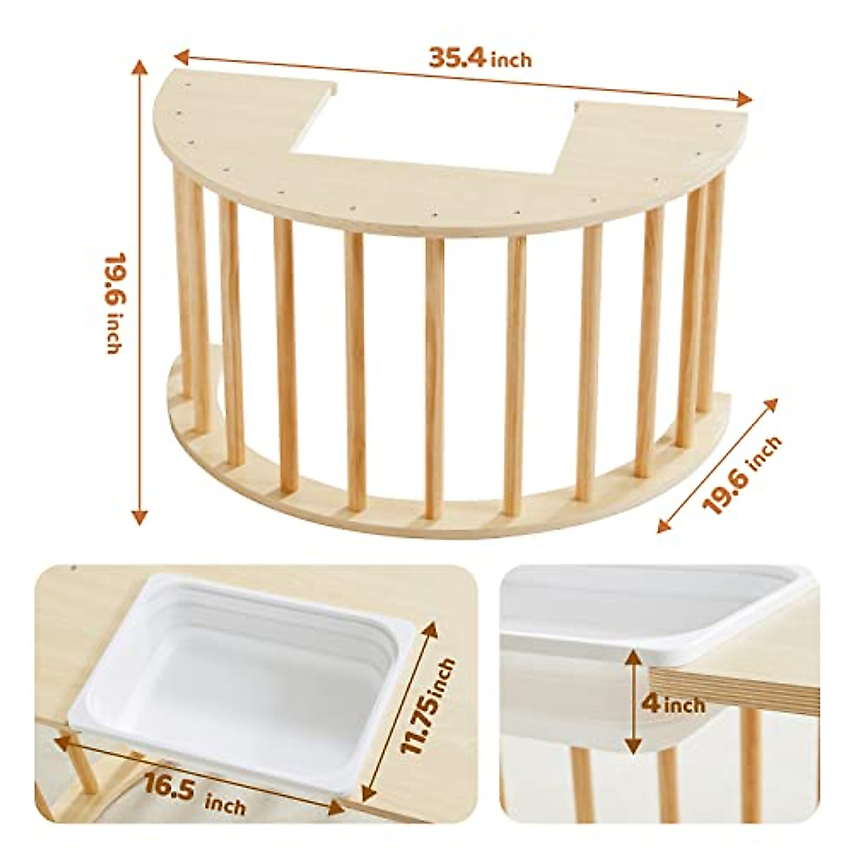 Beright 5 in1 Climbing Arch Sensory Table for Kids, Montessori Climbing Gym, Rocker Board Wooden Toy with Collapsible Storage Bin, Learning Playset