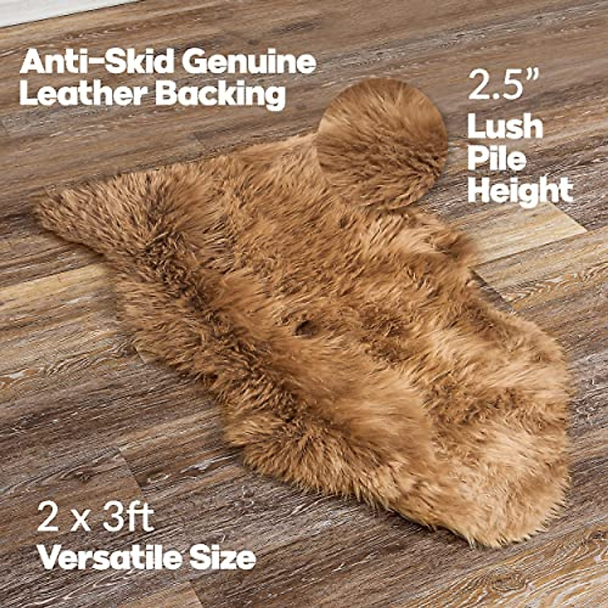 Natural Milan Genuine Sheepskin Area Rugs with Thick and Lush Pile, Fluffy Sheep Fur Rug with Anti-Skid Backing for Bedroom Living Room, Single Pelt, Morchella