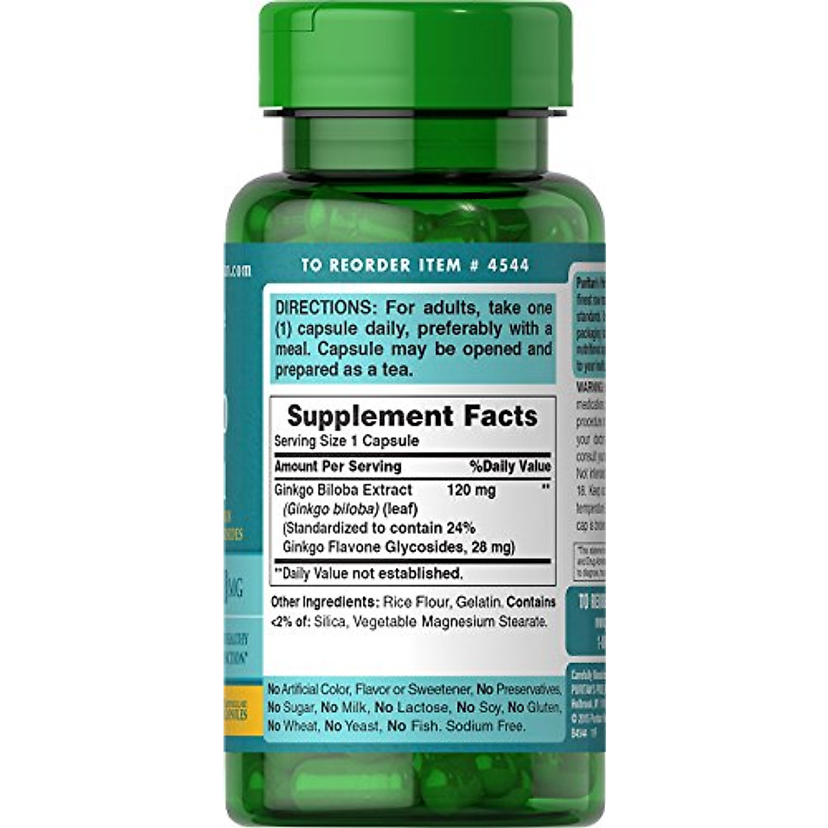 Puritan's Pride Ginkgo Biloba Standardized Extract 120 mg-100 Capsules