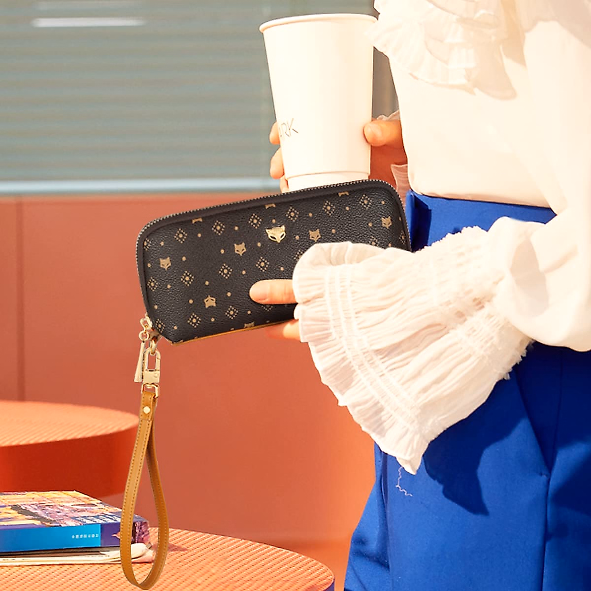 FOXLOVER PVC Leather Wallets for Women Artificial Leather Long Wallet Lady Wristlets with Zipper Coin Purse