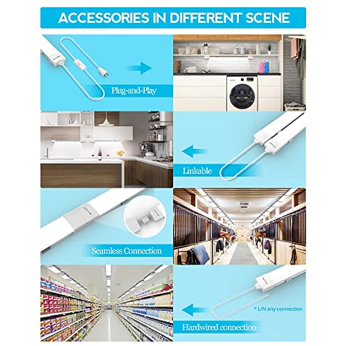 Brothlaw Linkable LED Shop Light for Garage Lighting Fixture 18W 2FT LED Tube Light with Plug 5000K Wraparound Ceiling Light for Garage, Shop, Cabinet, Attic, Basement, Home, Plug in Ceiling Light.