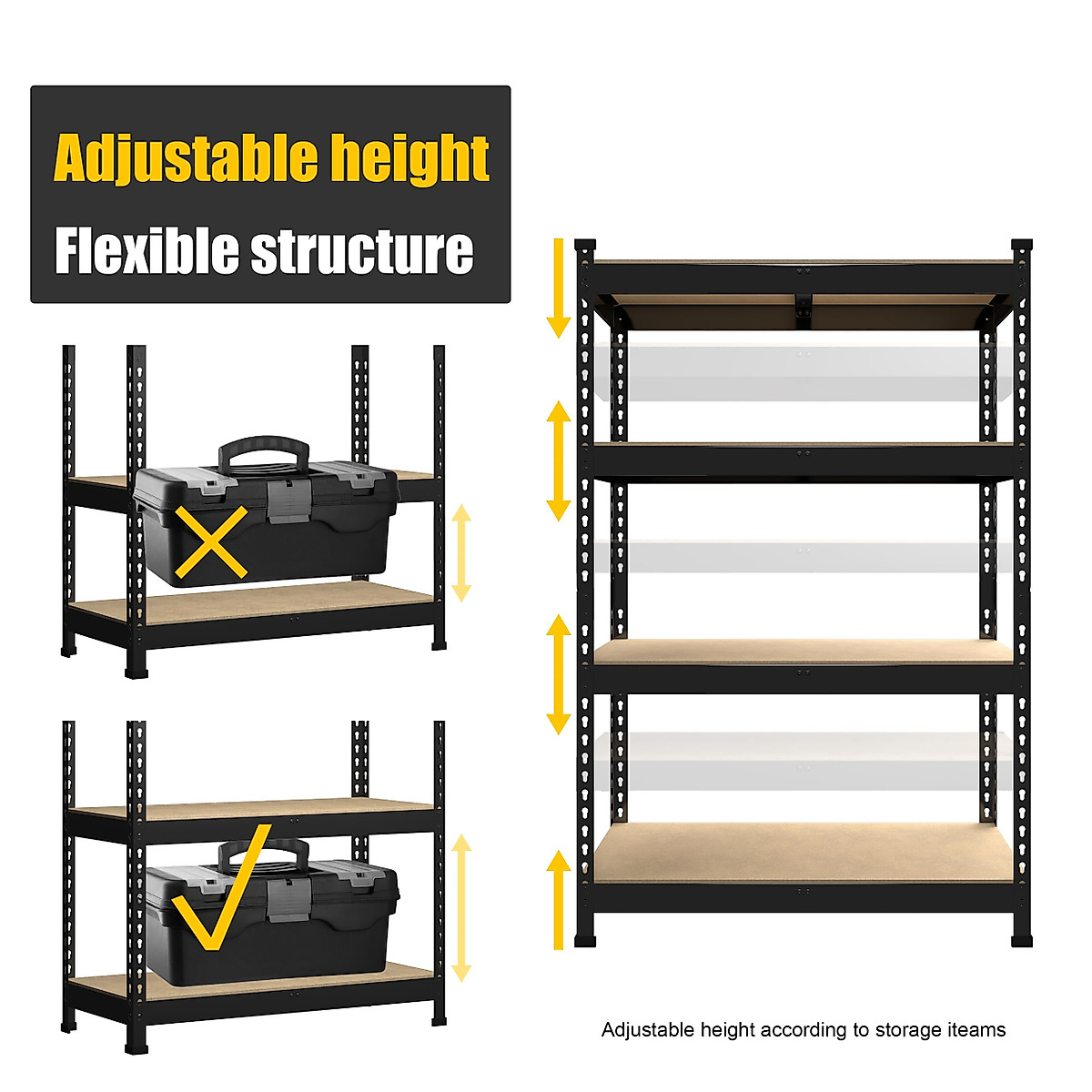 PrimeZone 4 Tier 36" W x 16" D x 55" H Storage Shelves - Adjustable Garage Storage Shelving, Heavy Duty Metal Storage Utility Rack Shelf Unit for Warehouse Pantry Closet Kitchen, Black