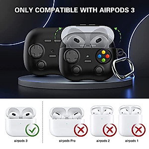 volport Airpods 3 Case Cover, Airpods 3 Case Protective Accessories Skin with Keychain Compatible with Apple Airpods 3rd Generation 2021 for Women Men Girls Boys,Front LED Visible, Black