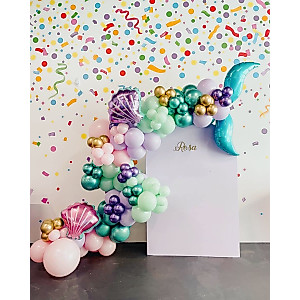 124Pcs Mermaid Balloon Garland Kit, Mermaid Tail Purple Pink Shell Pink Purple Blue Balloons for Girls Mermaid Birthday Party Under The Sea Party Decorations