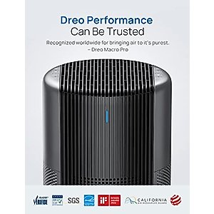 Dreo Air Purifiers Macro Pro, True HEPA Filter, Up to 1358ft² Coverage, 20dB Low Noise, PM2.5 Sensor, 6 Modes, 360 Filtration Cleaner Remove 99.985% Dust Smoke Pollen, Black