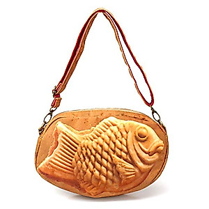 Taiyaki Kawaii Purse Shoulder Bag - Japanese Fish Cake Plush Travel Clutch Brown Free Size