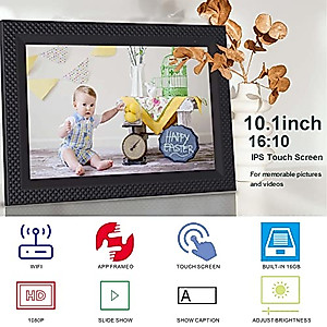 Frameo Digital Photo Frame WiFi 10.1 inch Display IPS 1280 * 800 Touch Screen Digital Picture Frame 16GB Instantly Share Photos and Video via Frameo App for Friend Gift Black