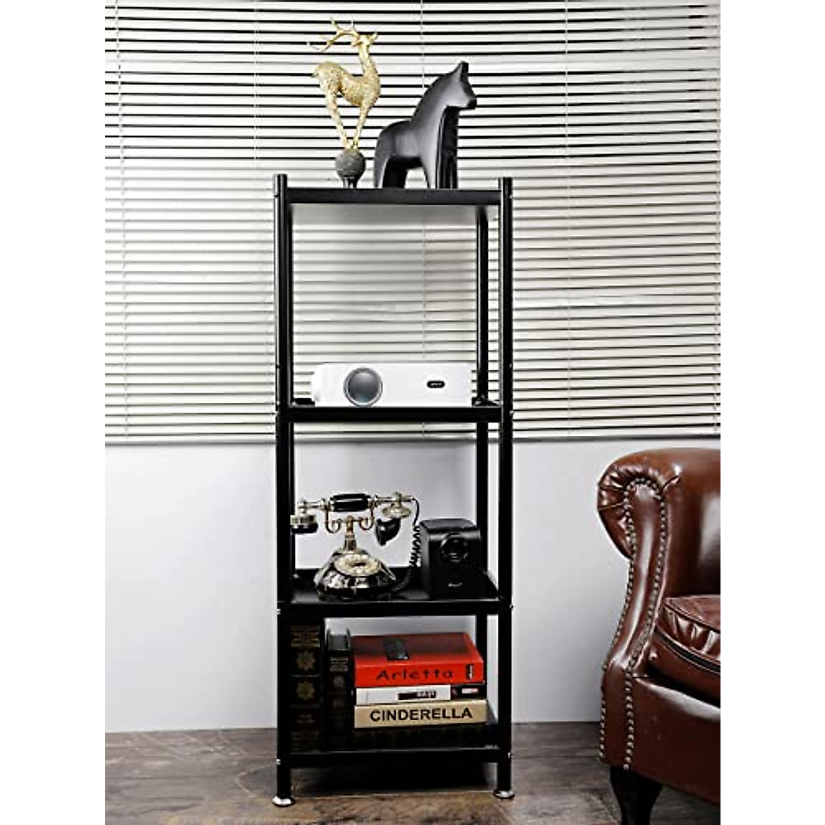 MAGCOLOR Metal Shelving Unit 4 Tier Baked Zinc Stainless Steel Storage Shelves Rack for Kitchen,Laundry Room, Garage or Office Shelving Heavy Duty, 43” H x17.3” W x 16.7” D Black (Unassembled)