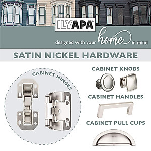 Ilyapa Self Closing Cabinet Hinges Satin Nickel, 50 Pack - 3/8 Inch Inset Variable Overlay Kitchen Cabinet Door Hinge Hardware