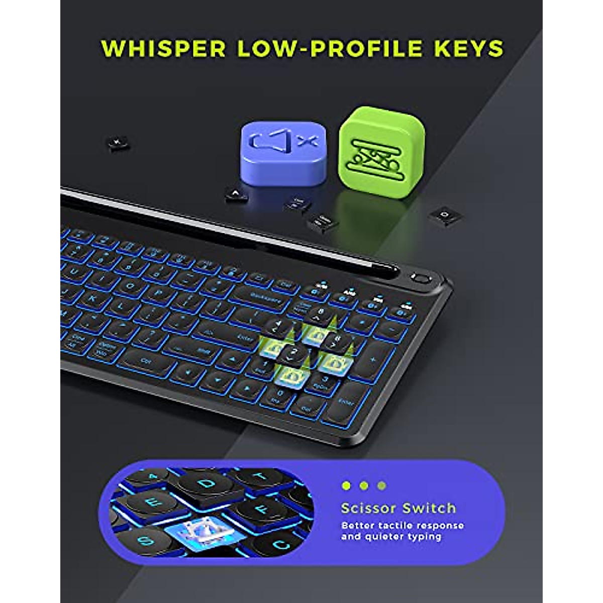 seenda Backlit Multi-Device Bluetooth Keyboard for Tablet Phone Computer - Wireless Illuminated Rechargeable Keyboard with Number Pad Connect Up to 4 Devices Compatible Mac Android iOS Windows