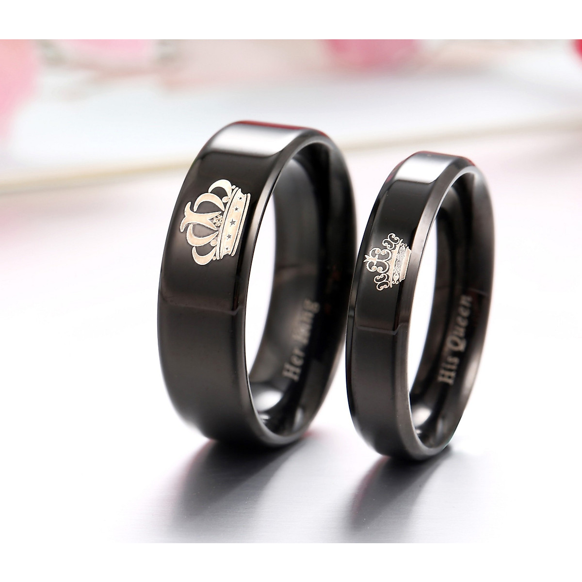 SunnyHouse Jewelry His or Hers Matching Set His Queen Her King Titanium Stainless Steel Couple Ring in a Gift Box