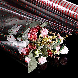 STOBOK Cellophane Wrap Roll | Red Polk Dot Gift Wrappings Paper 15.7 inch x100 Ft,2.5 Mil Thicken Transparent Long Film Gift Wrappings Packing Paper for Flowers Craft Basket Food