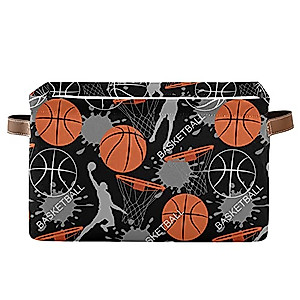 Play Basketball Pattern Storage Baskets for Toy Clothes Books Gifts Empty Shelves Rectangular Storage Bin for Shelves Closets Laundry Nursery Decorative Storage Boxes Collapsible,15x11x9.5x1pack