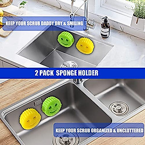 Sponge Holder | Sponge Caddy | Suction Cup Installation, Sponge Organizer for Kitchen/Bathroom Sink, Self Draining, Dishwasher Safe for Holding Smiley Sponges(Does NOT Include Sponge), White(2-Pack)