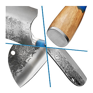 ZENG JIA DAO Forged Serbian Chefs Knife, Butcher Knife Forged in Fire, 8'' Cleaver Knife HC Steel Bone Cutting Knife Ergonomic Pakka Wood Blue Resin Handle for Kitchen/Restaurant/Slaughter House